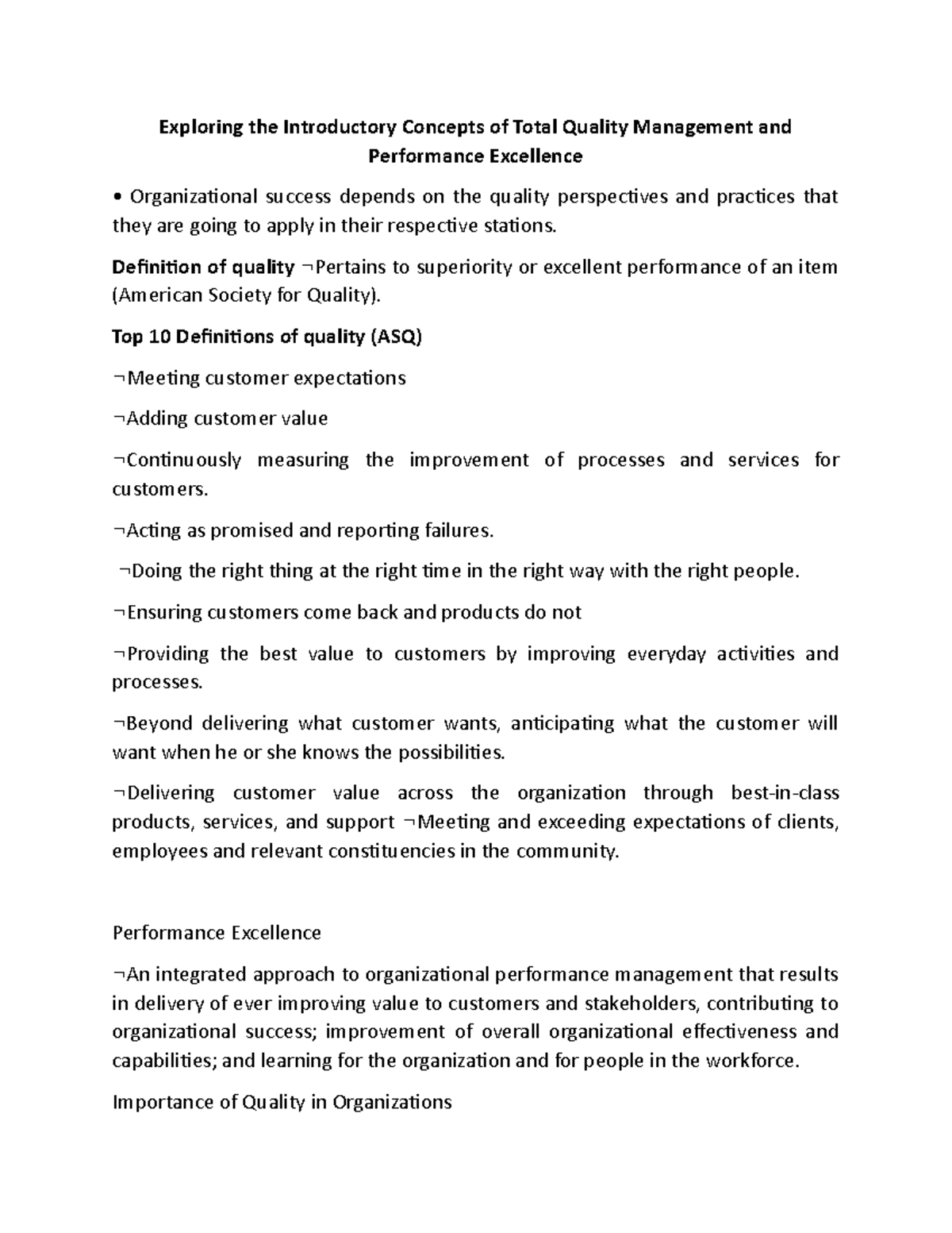Exploring the Introductory Concepts of Total Quality Management and ...