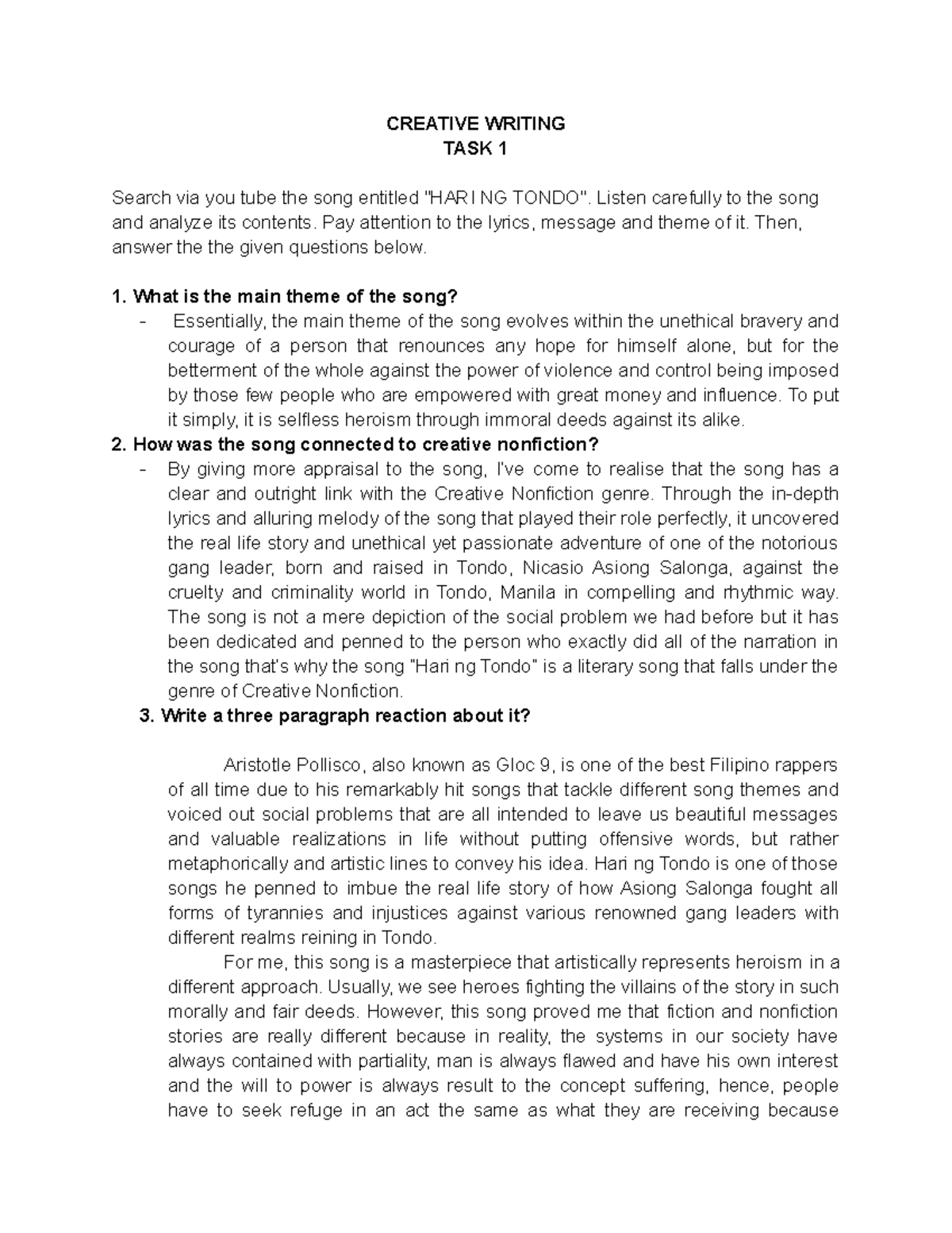 Task 1 (De Juan) - creative nonfiction - CREATIVE WRITING TASK 1 Search ...