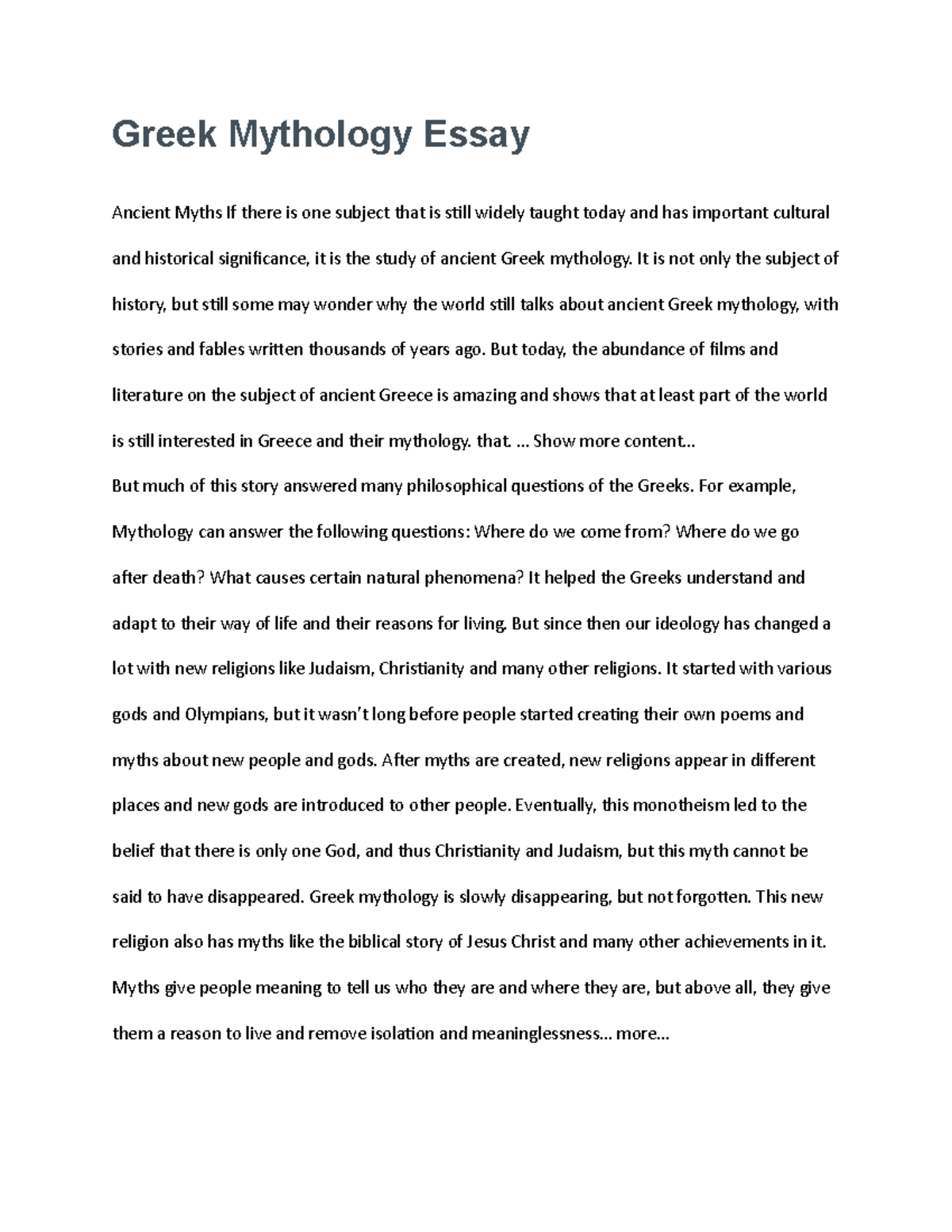 Greek Mythology Essay part 1 - Greek Mythology Essay Ancient Myths If ...