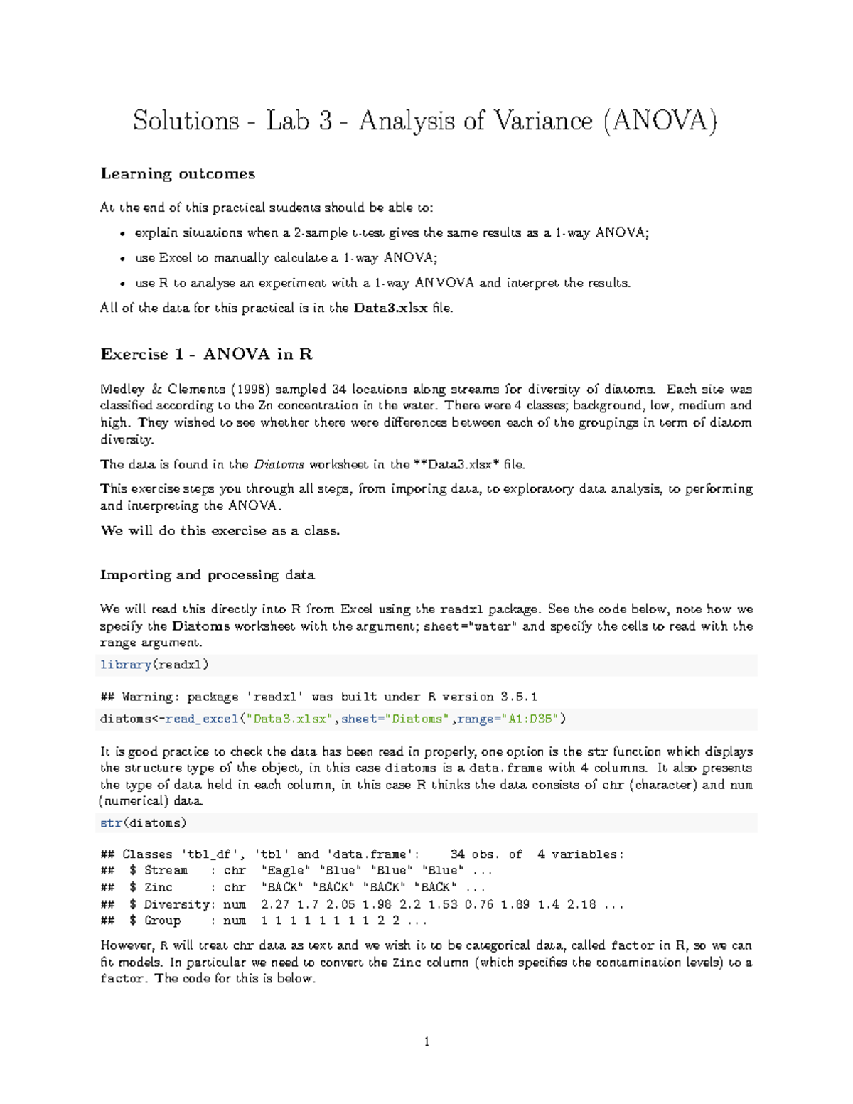 Solutions Lab3 - tut - Solutions - Lab 3 - Analysis of Variance (ANOVA) Learning outcomes At the ...