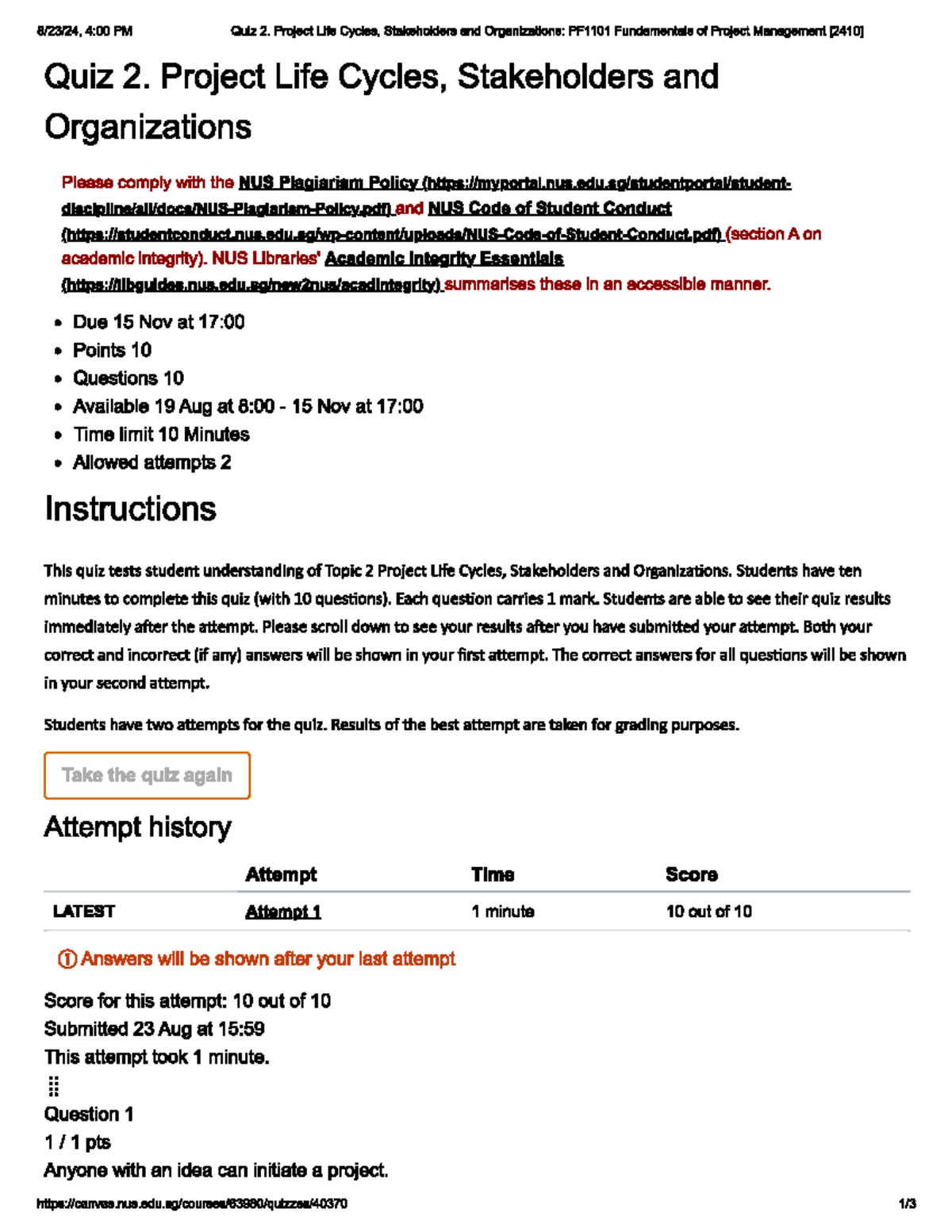 Chapter 2 quiz - MCQ quiz 2 answers - 4:00 PM Quiz 2. Project Life ...
