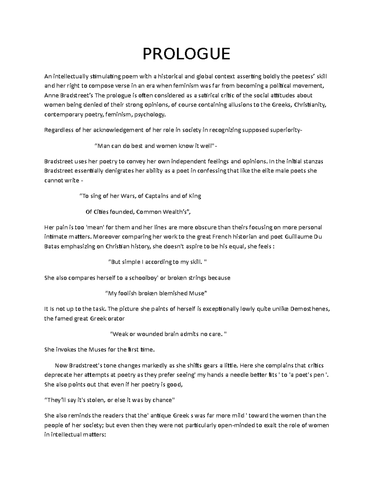 Prologue - PROLOGUE An intellectually stimulating poem with a ...