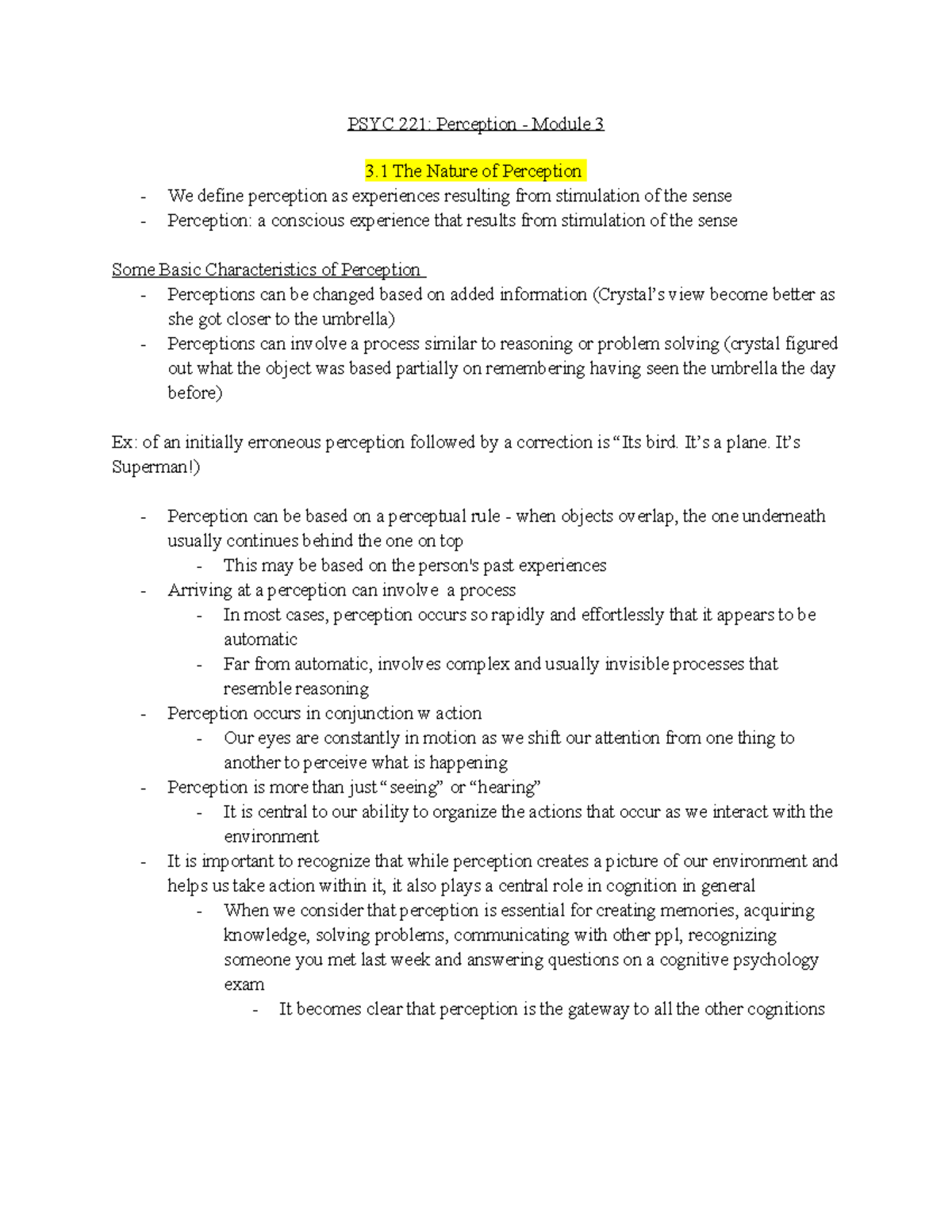 Module 3 - Notes from textbook week 3 - PSYC 221: Perception - Module 3 ...