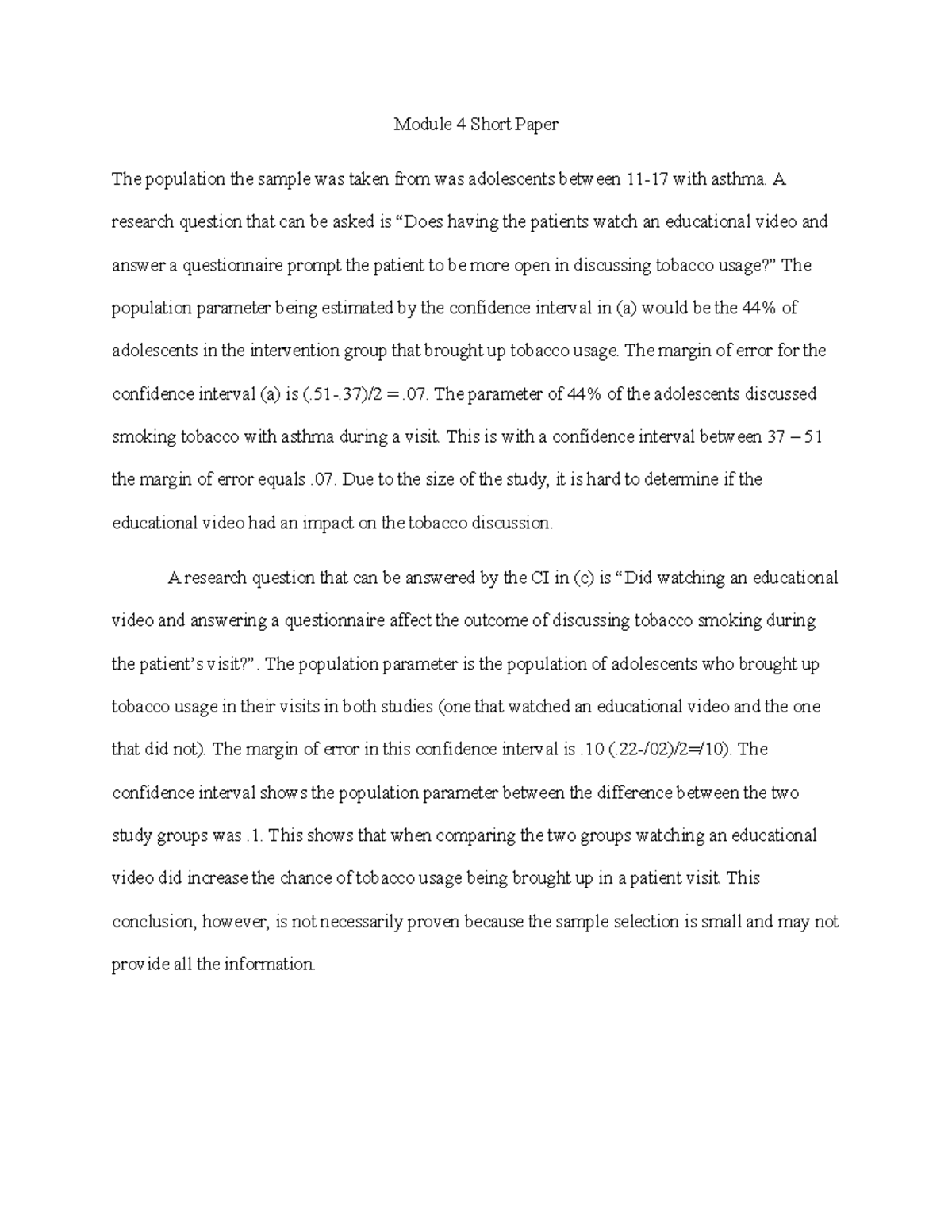 IHP Short Paper - coursework - Module 4 Short Paper The population the ...