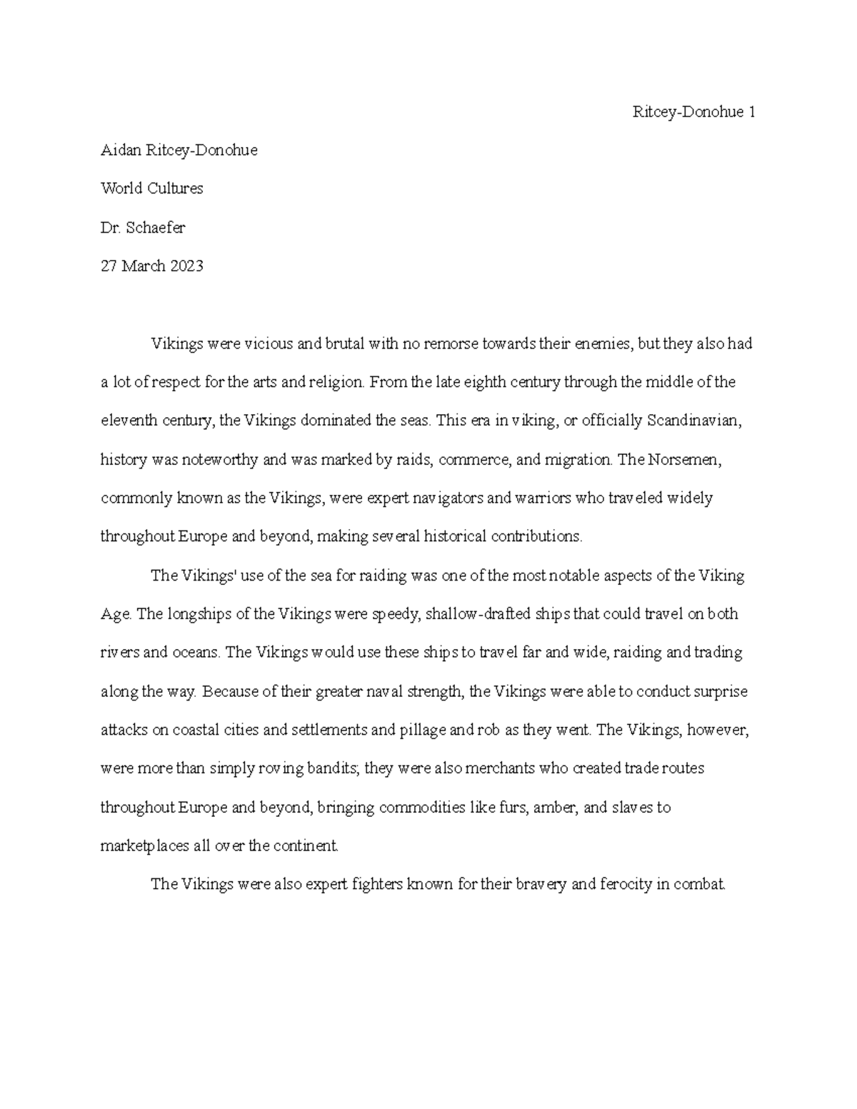 Research Paper Final Draft - Aidan Ritcey-Donohue World Cultures Dr ...