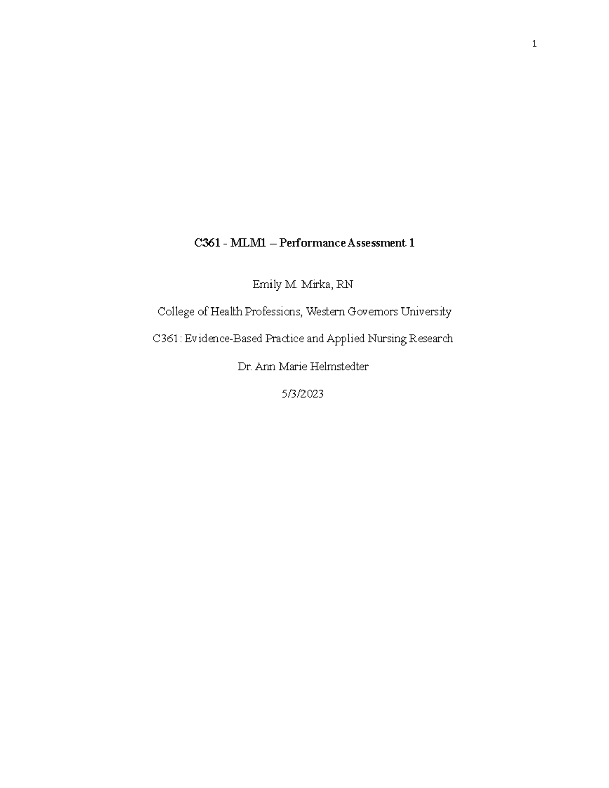 C361 MLM1 EM - NO REVISIONS - C361 - MLM1 – Performance Assessment 1 ...