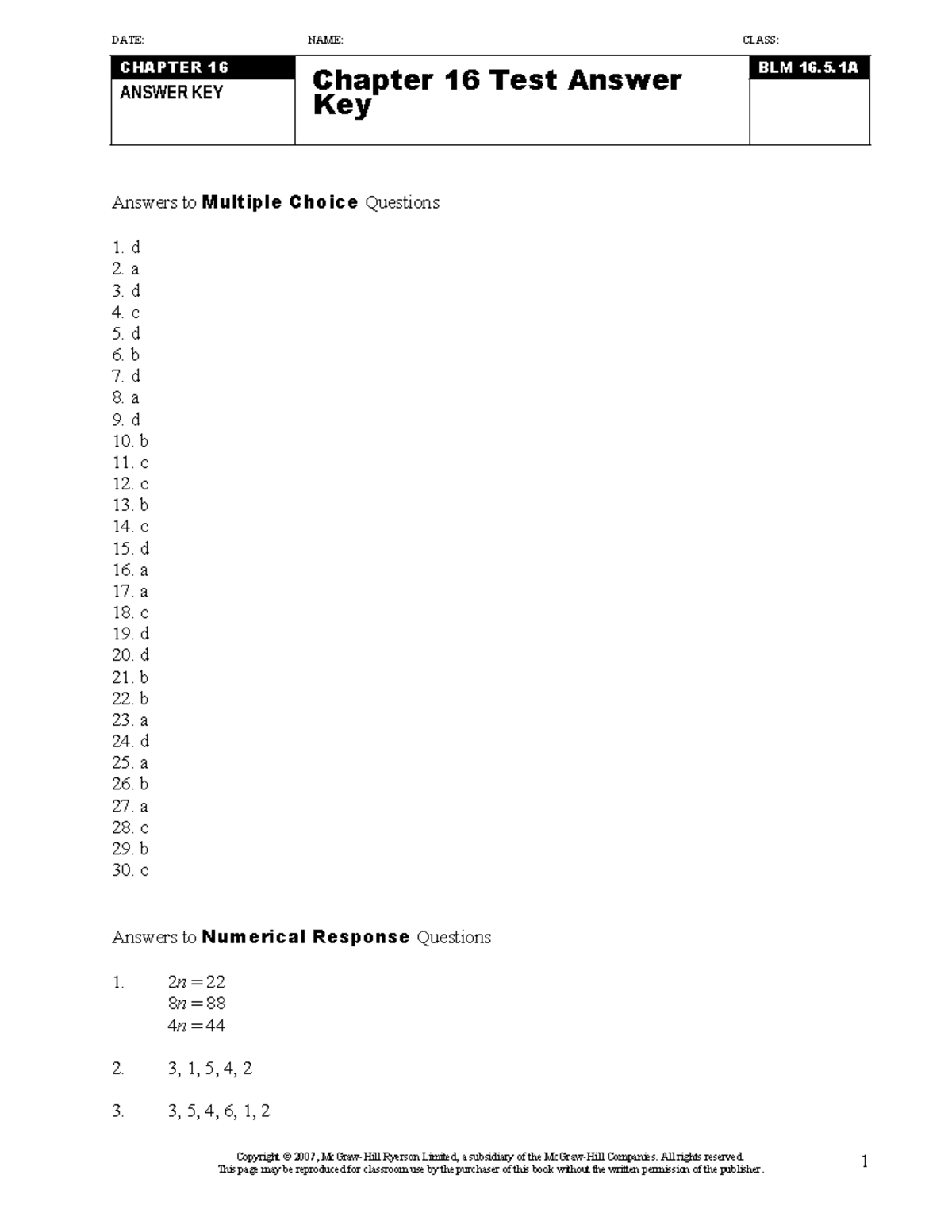 2 Chap 16 Practice Test KEY - Answers to Multiple Choice Questions 1. d ...