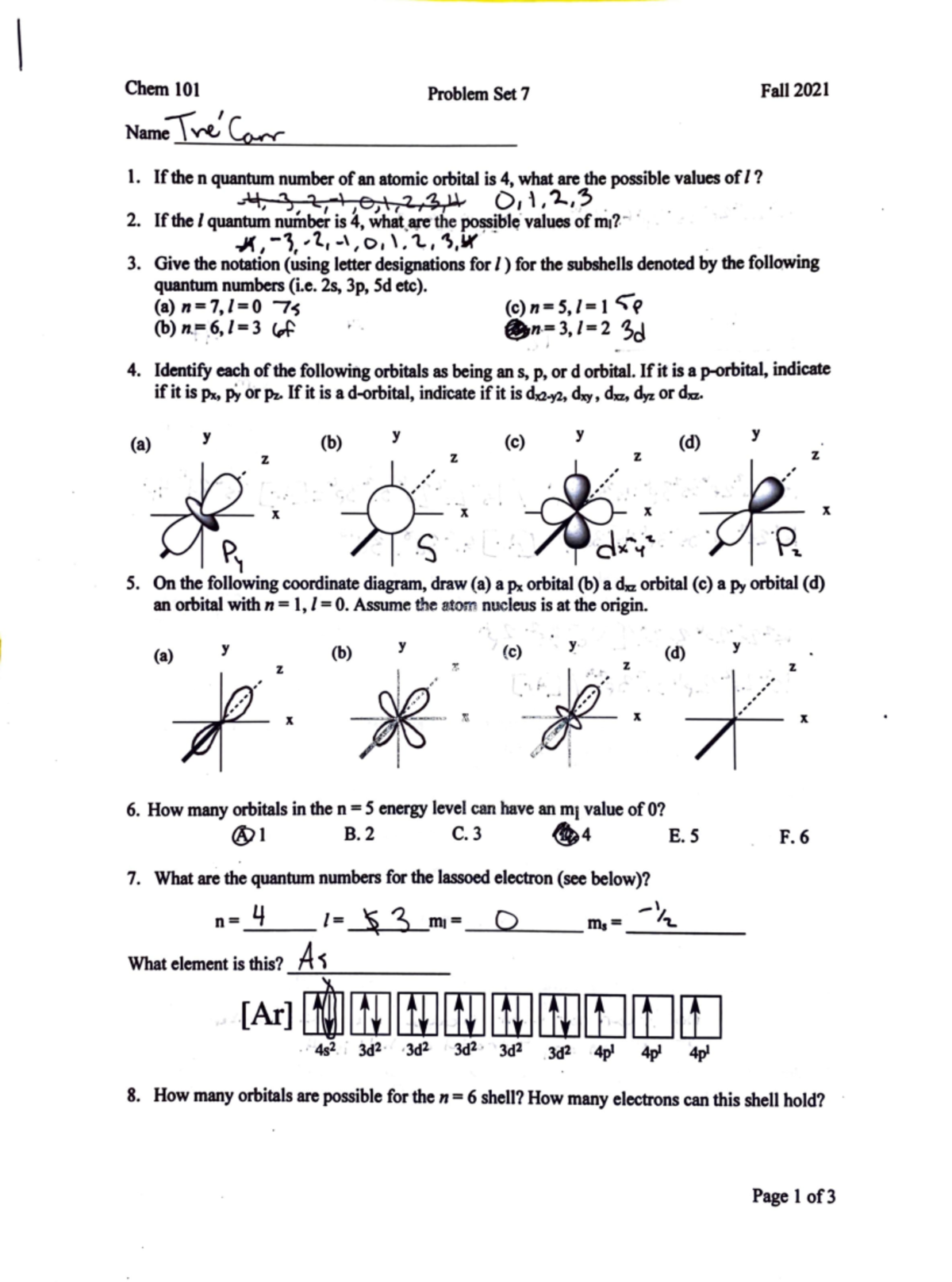 Problem set 7 - Finding orbitals from valence electrons. - I Chem 101 ...