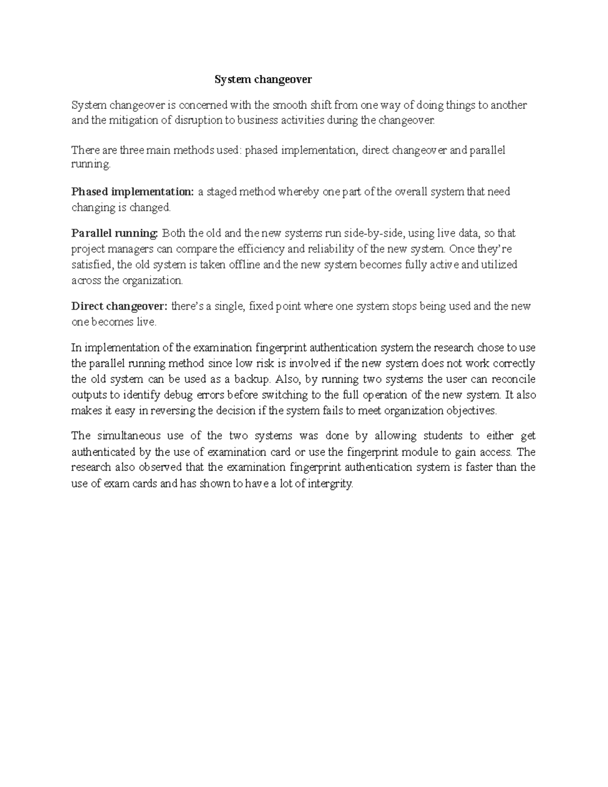 System changeover - System changeover System changeover is concerned ...