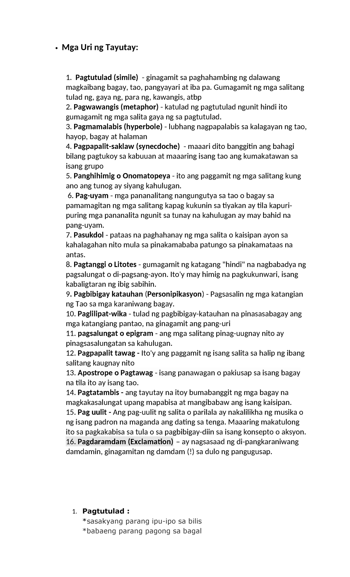 Mga Uri Ng Tayutay - Studocu - Mga Uri ng Tayutay: 1. Pagtutulad (simile) - ginagamit sa - Studocu