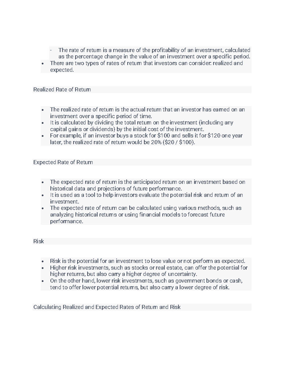 Chapter 7 - Risk and return - The rate of return is a measure of the ...