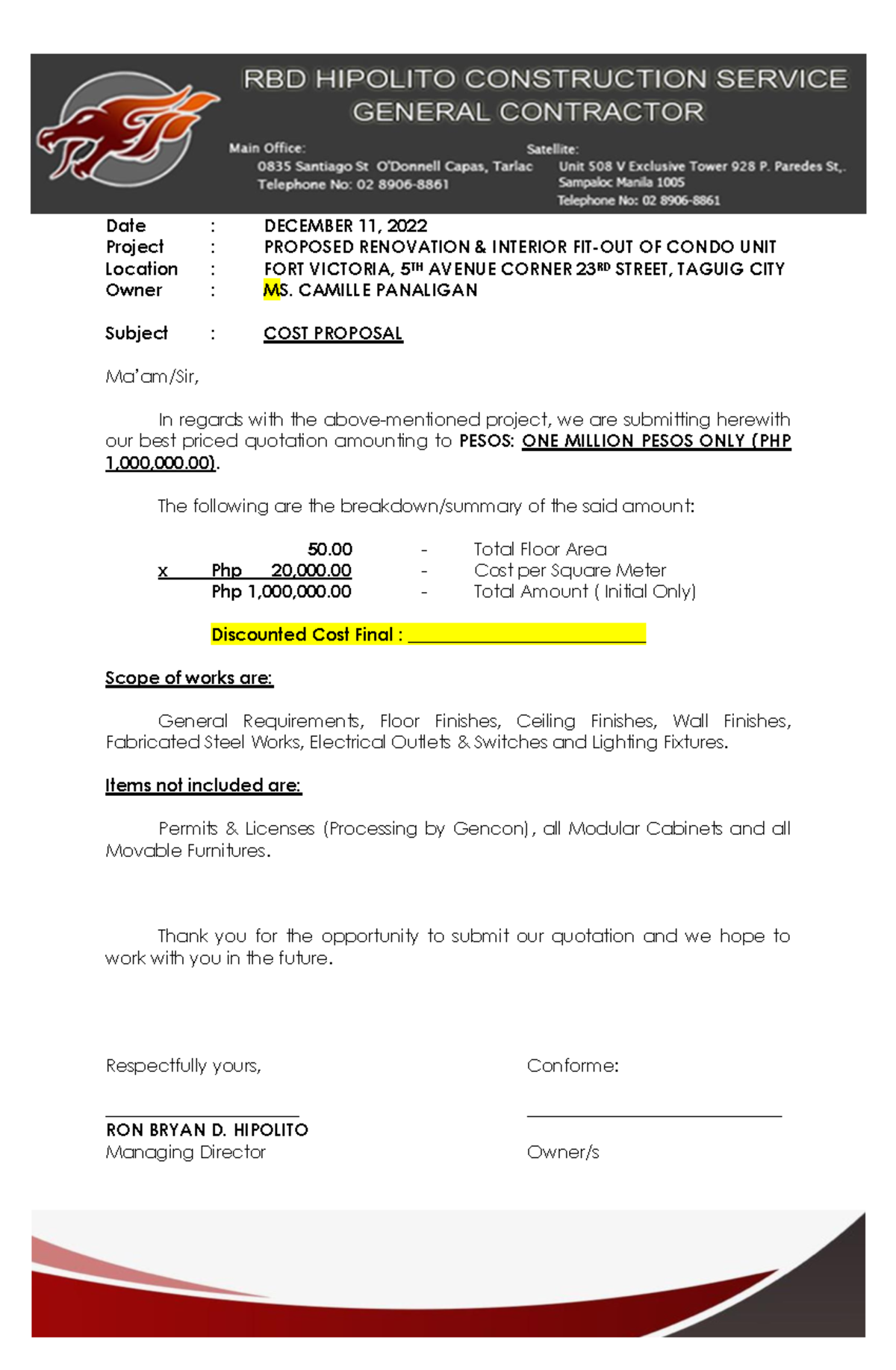 Quotation Interior Fit out - Date : DECEMBER 11, 2022 Project ...