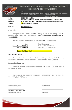 CC Cost Proposal - DESCRIPTION TOTAL QTY UNIT Unit Price Total Price ...