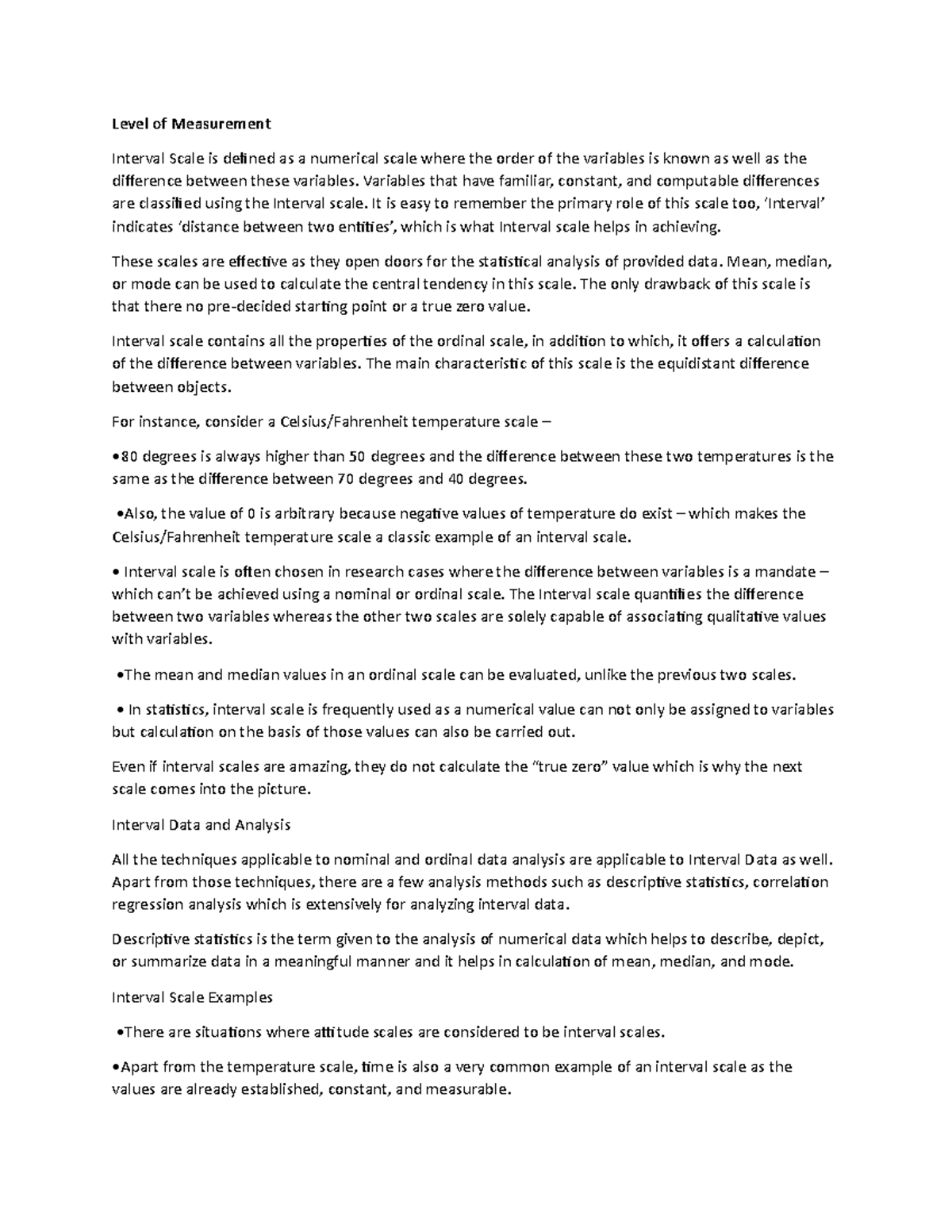 Interval Scale - Level of Measurement Interval Scale is defined as a ...
