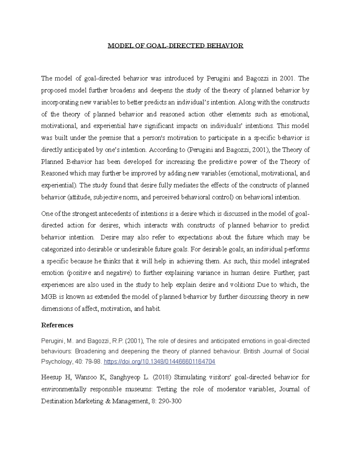 Managing Goal Directed Behavior - MODEL OF GOAL-DIRECTED BEHAVIOR The model of goal-directed ...