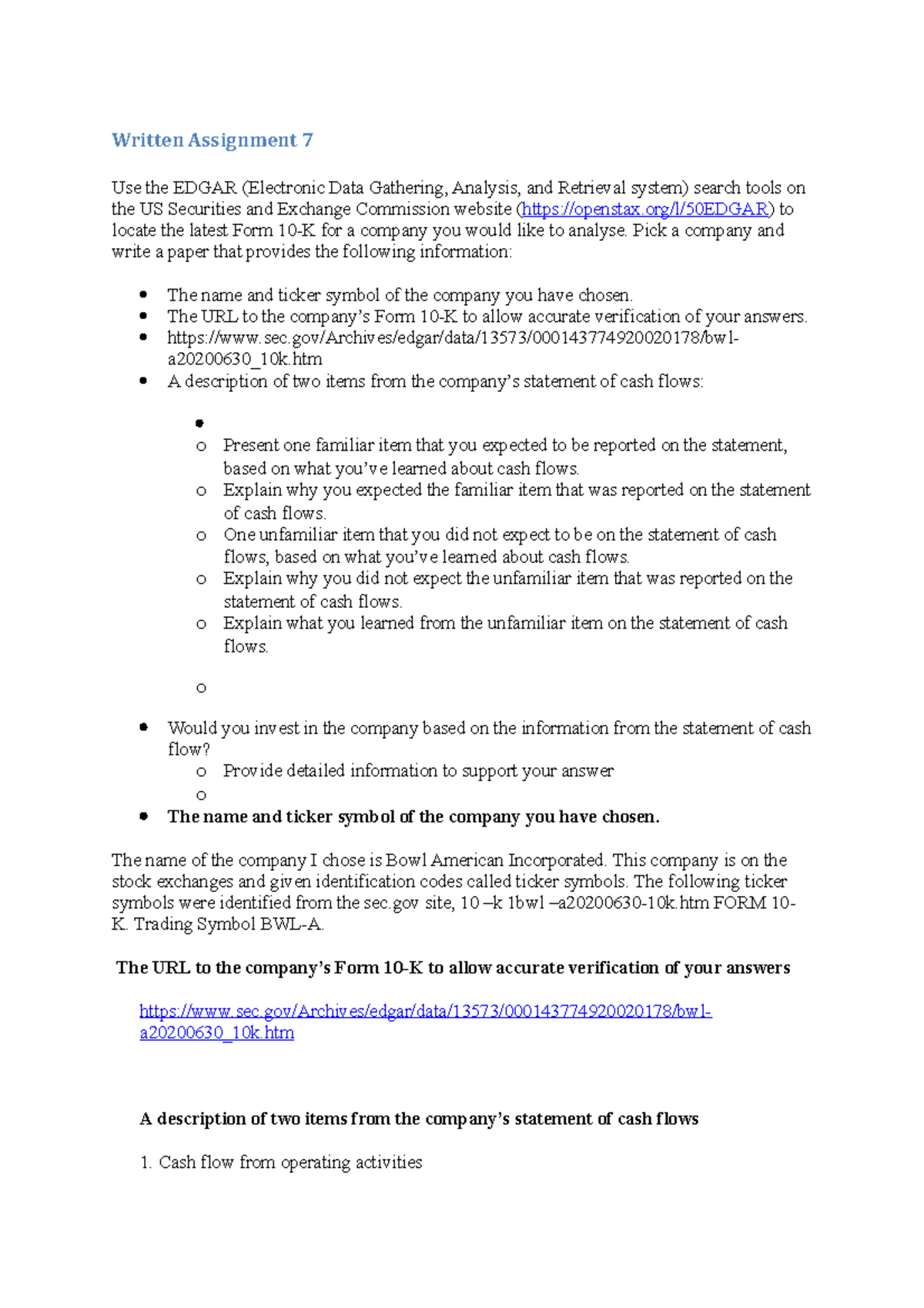 Written Assignment 7 - IT WILL HELP - Written Assignment 7 Use the ...