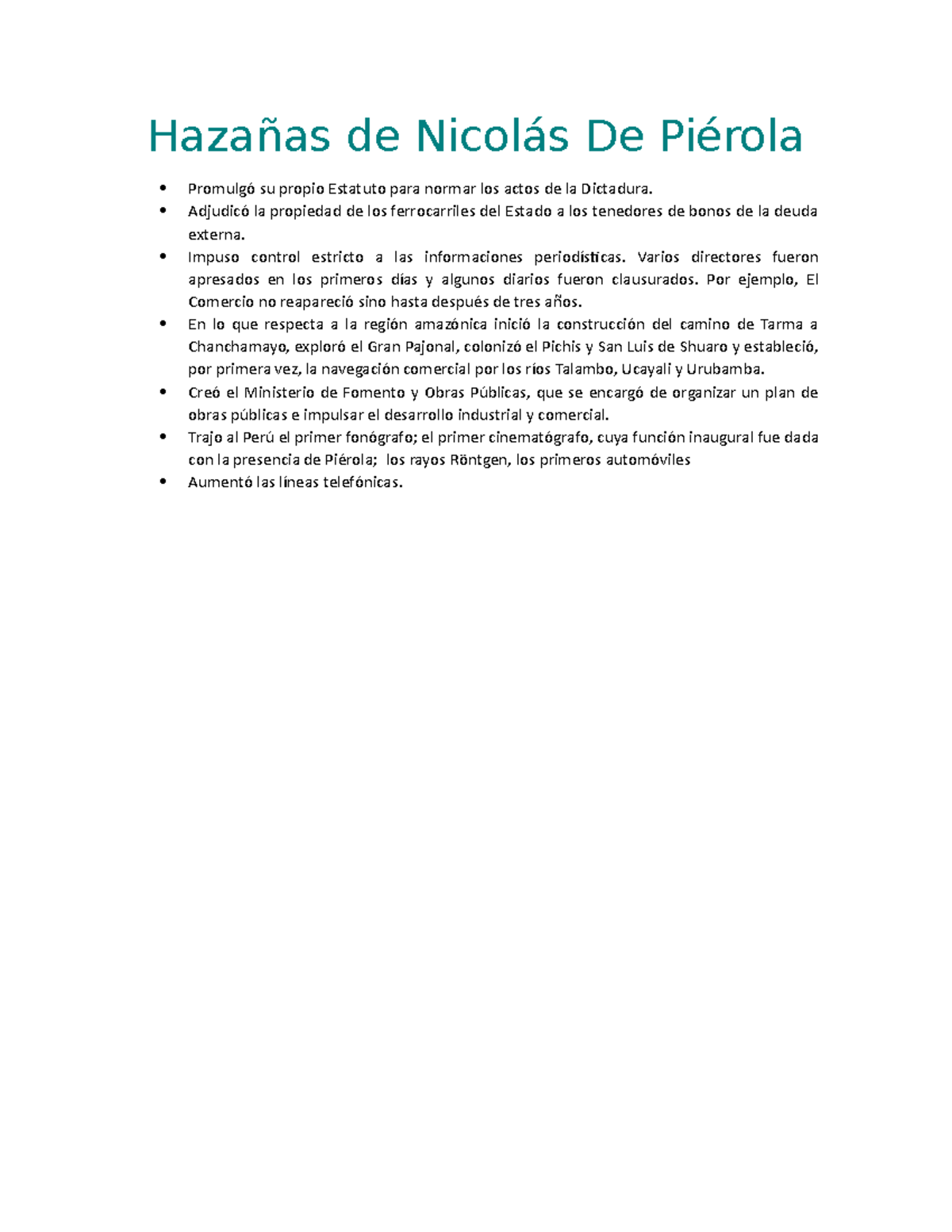 Hazañas de Nicolás De Piérola - Hazañas de Nicolás De Piérola Promulgó ...