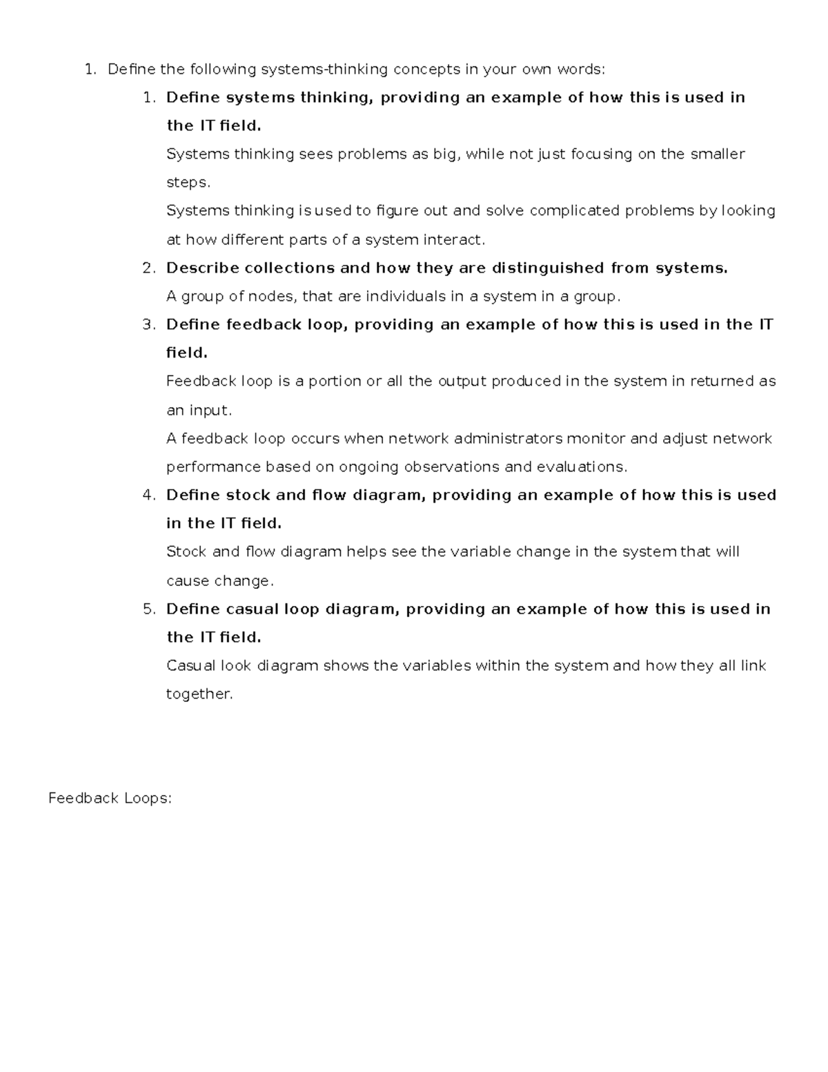 6-1 Activity Systems Thinking Project Milestone - Define the following systems-thinking concepts ...