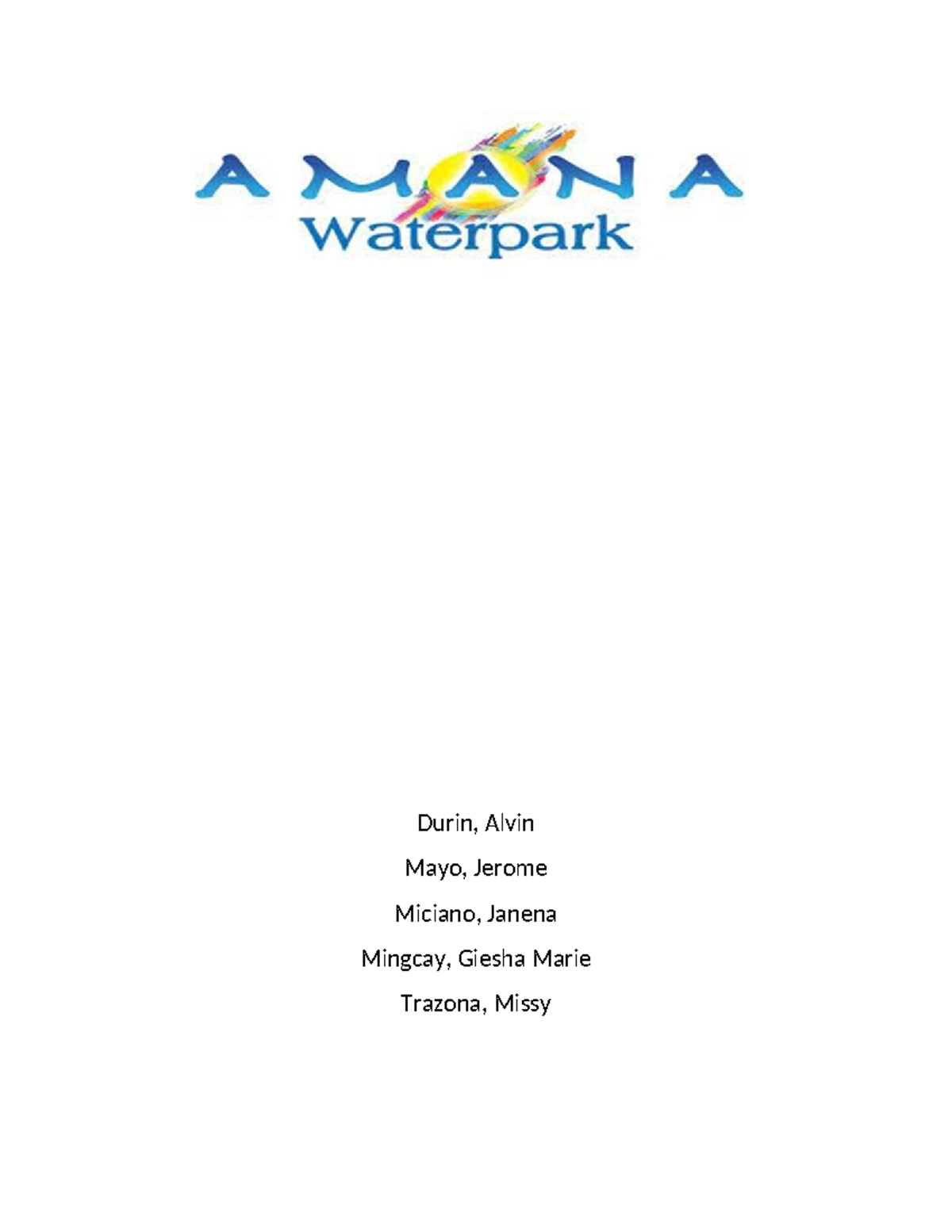 Amana Water PARK Files - note - Durin, Alvin Mayo, Jerome Miciano ...