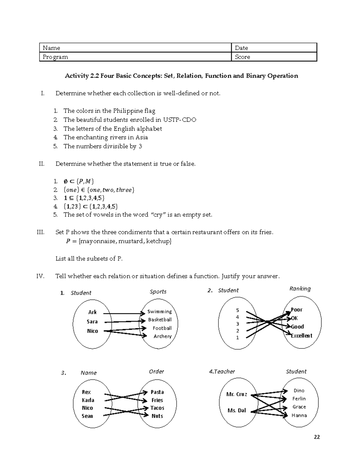MMW Activity 2 - NONE - 22 Name Date Program Score Activity 2 Four ...