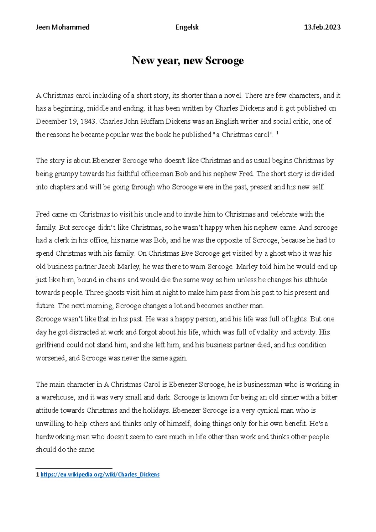 Analysis A Christmas Carol - Jeen Mohammed Engelsk 13. New year, new ...