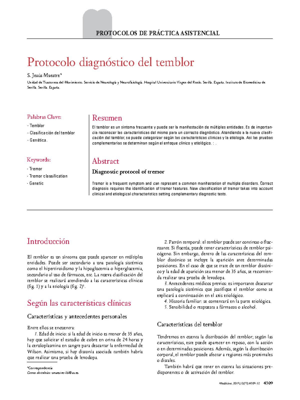 Protocolo Diagnostico Temblor - Protocolo diagnóstico del temblor S. Jesús Maestre* Unidad de ...