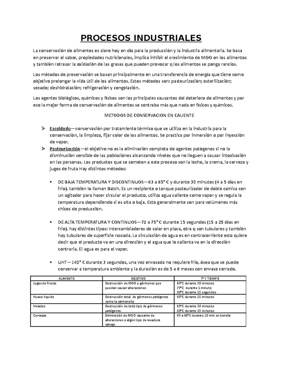 Procesos Industriales - PROCESOS INDUSTRIALES La conservación de alimentos es clave hoy en día ...