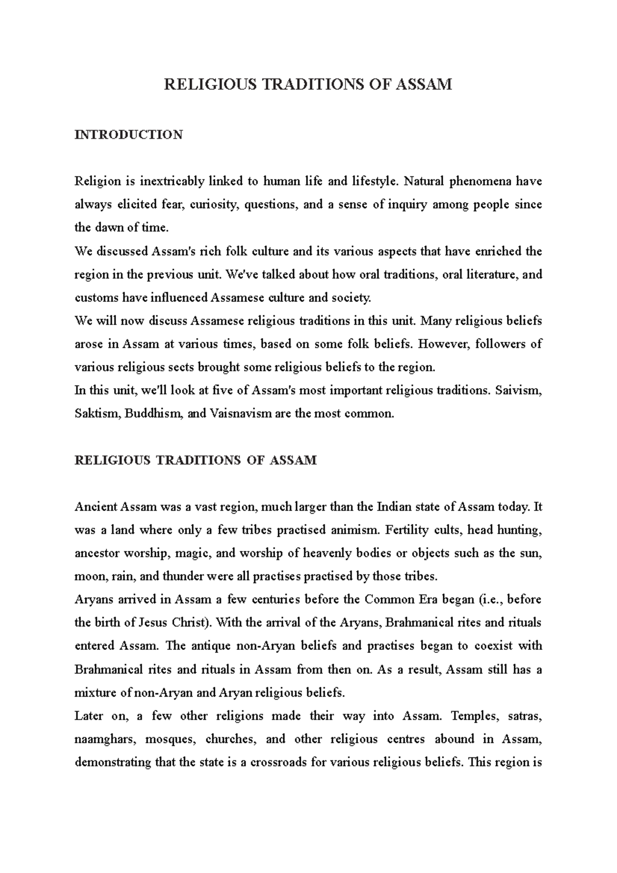 Religious Traditions OF Assam - RELIGIOUS TRADITIONS OF ASSAM ...