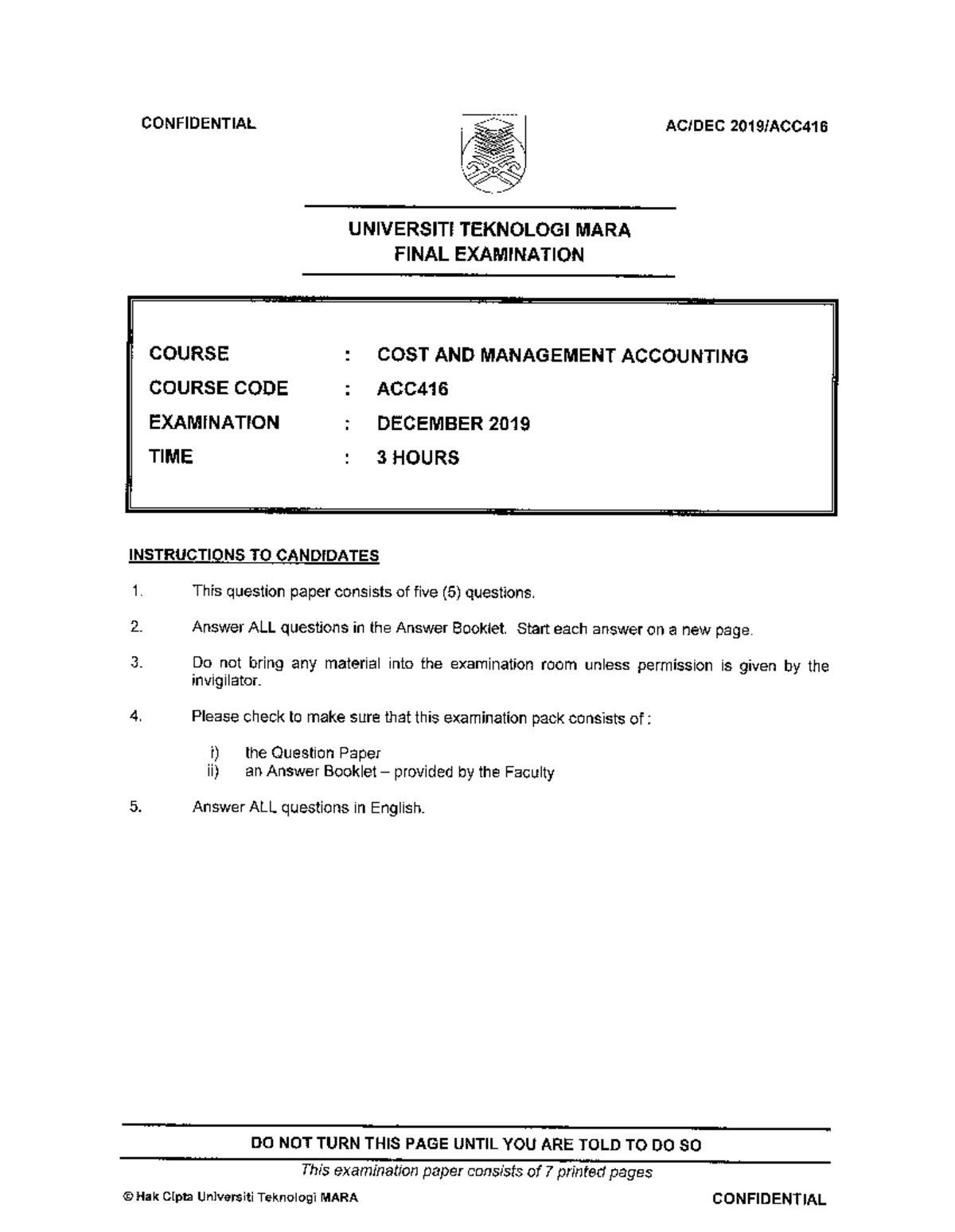 ACC416-DEC2019 - ACC - UNIVERSITI TEKNOLOGI MARA FINAL EXAMINATION ...