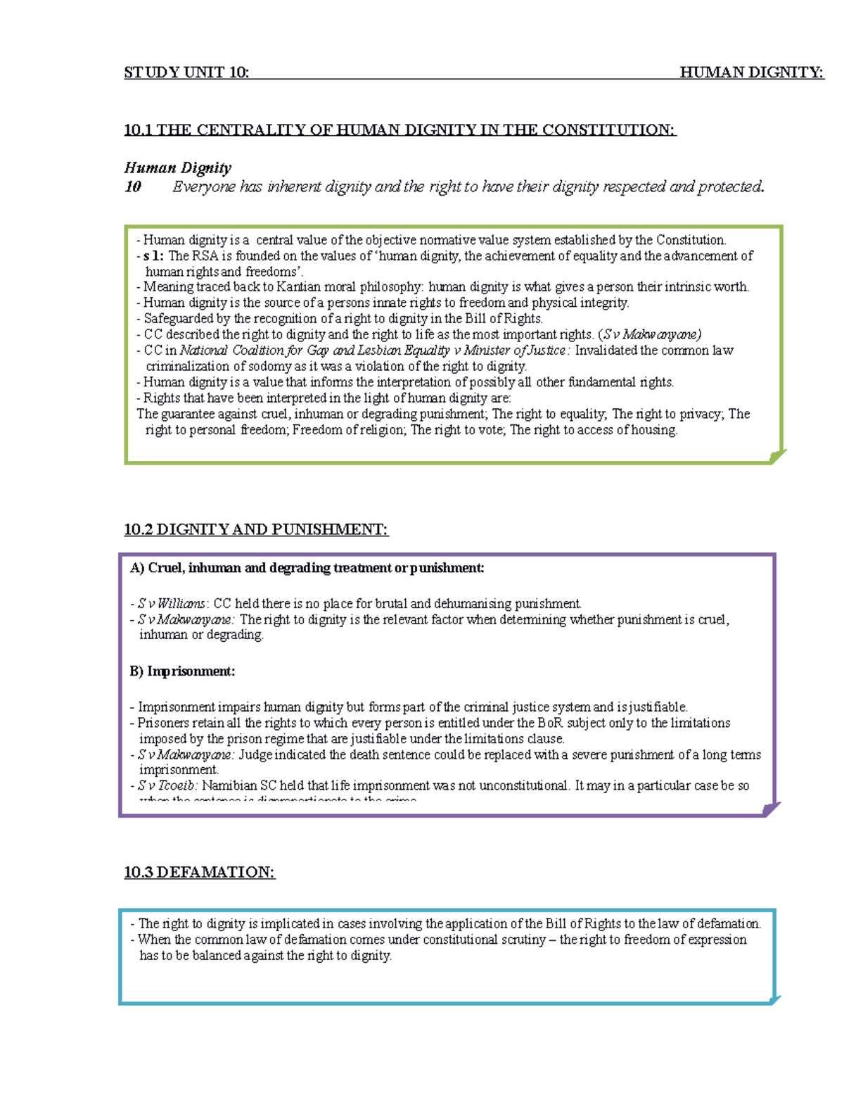 FUR2601 10 Human Dignity 1 - STUDY UNIT 10: HUMAN DIGNITY: 10 THE ...