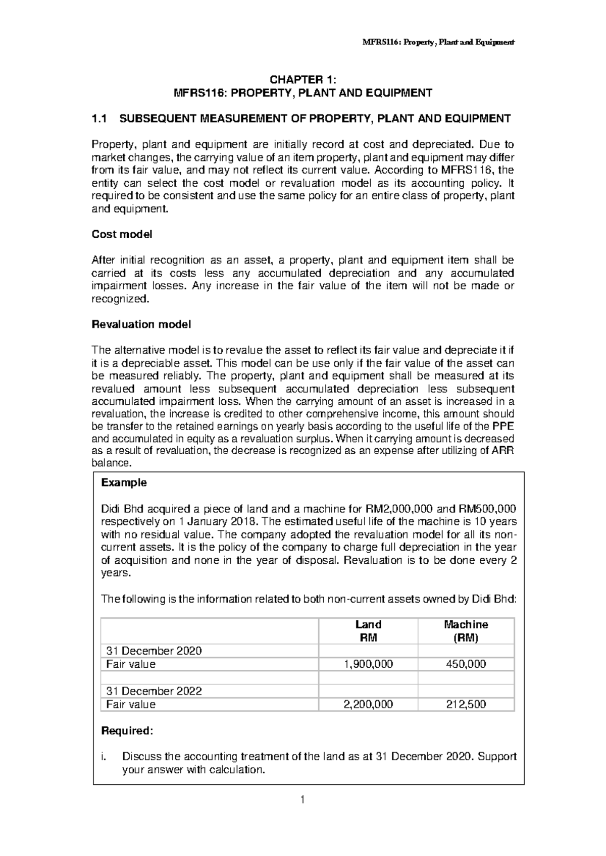 Notes MFRS 116 PPE - CHAPTER 1: MFRS116: PROPERTY, PLANT AND EQUIPMENT ...