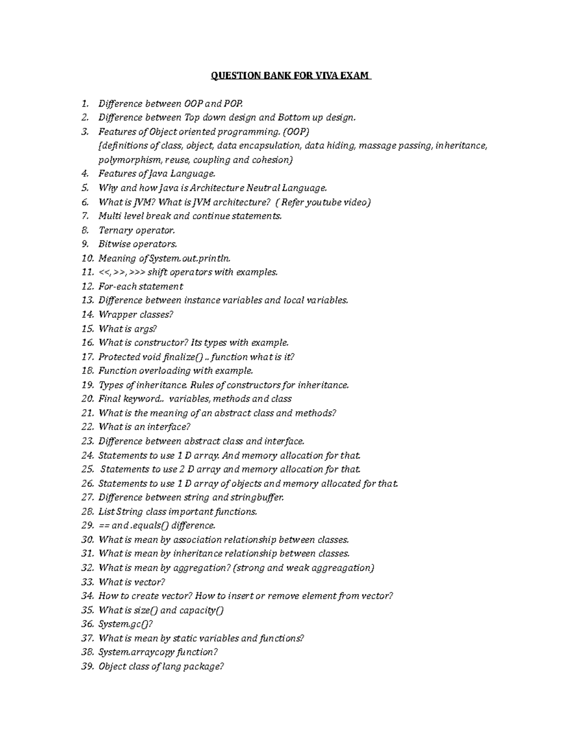 Question BANK FOR VIVA EXAM - QUESTION BANK FOR VIVA EXAM 1. Difference ...