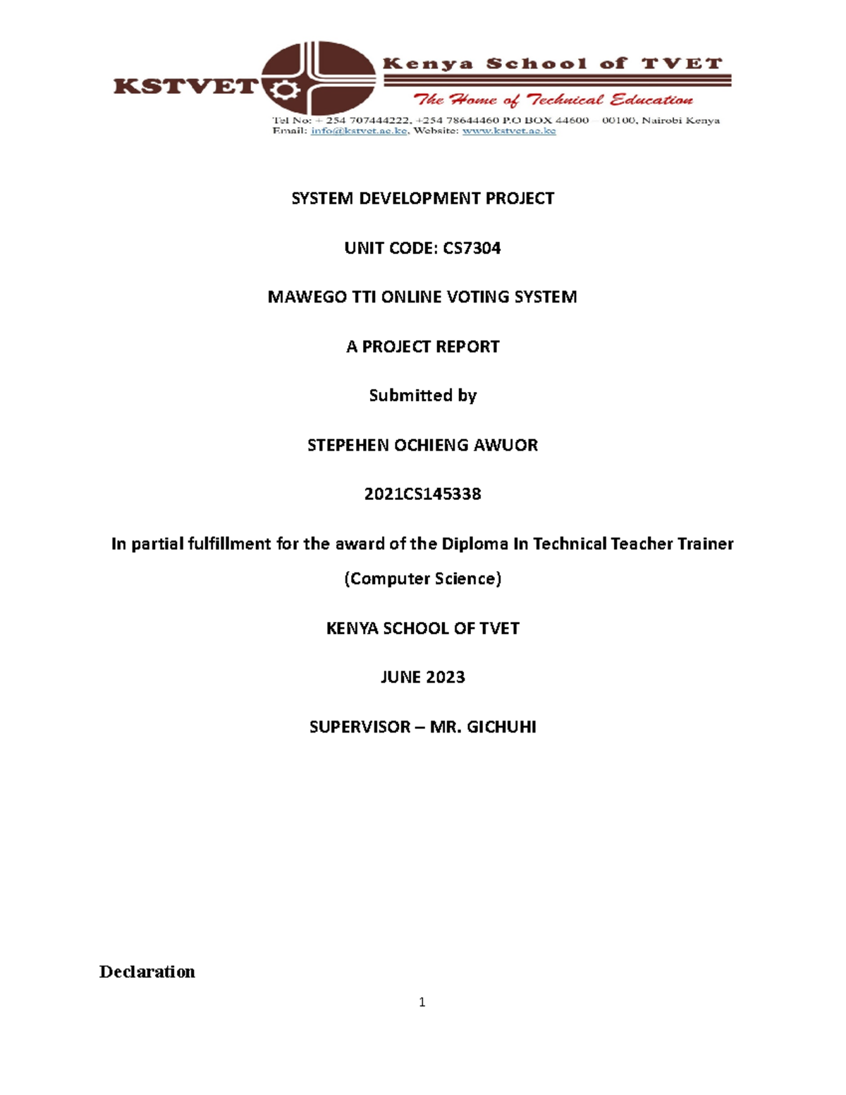 Documentation 2021CS145338 - SYSTEM DEVELOPMENT PROJECT UNIT CODE: CS ...