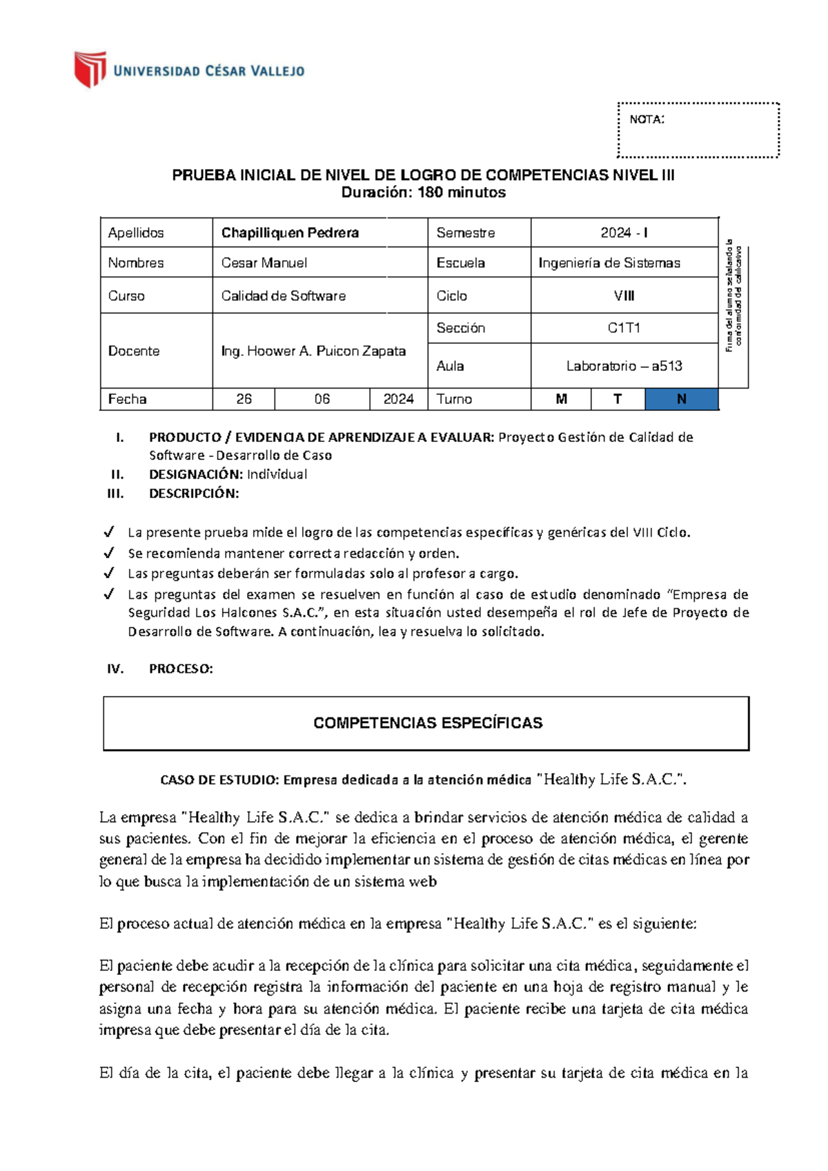 Prueba Final PNL III 2024-1 - PRUEBA INICIAL DE NIVEL DE LOGRO DE COMPETENCIAS NIVEL III ...