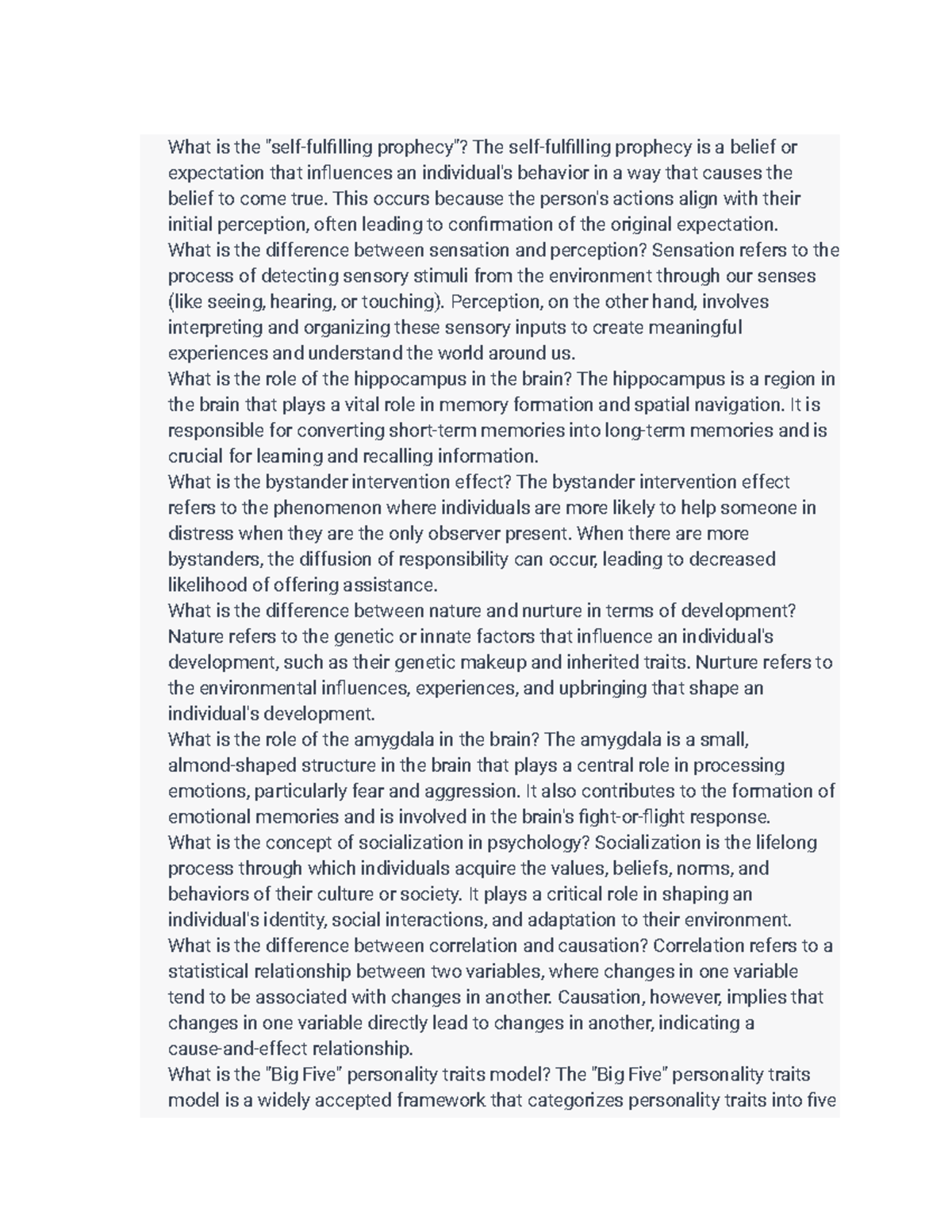 Answers for Psychology Practice Work - What is the "self-fulfilling ...