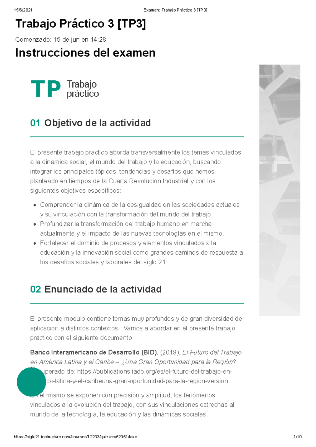 [TP3] Tecnologia 98,33% mg - Trabajo Práctico 3 [TP3] Comenzado: 15 de ...