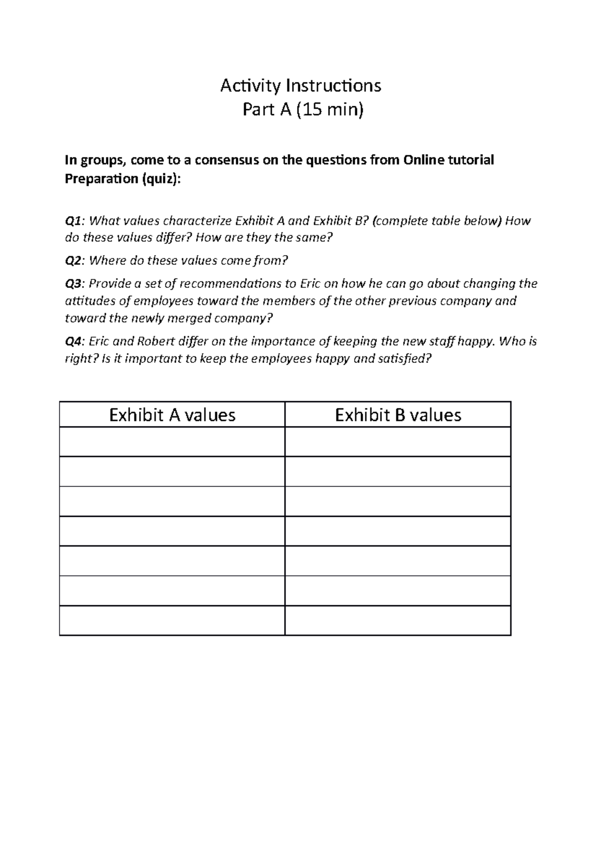 OB Module 5 - Student Activity hand out - Acivity Instrucions Part A ...