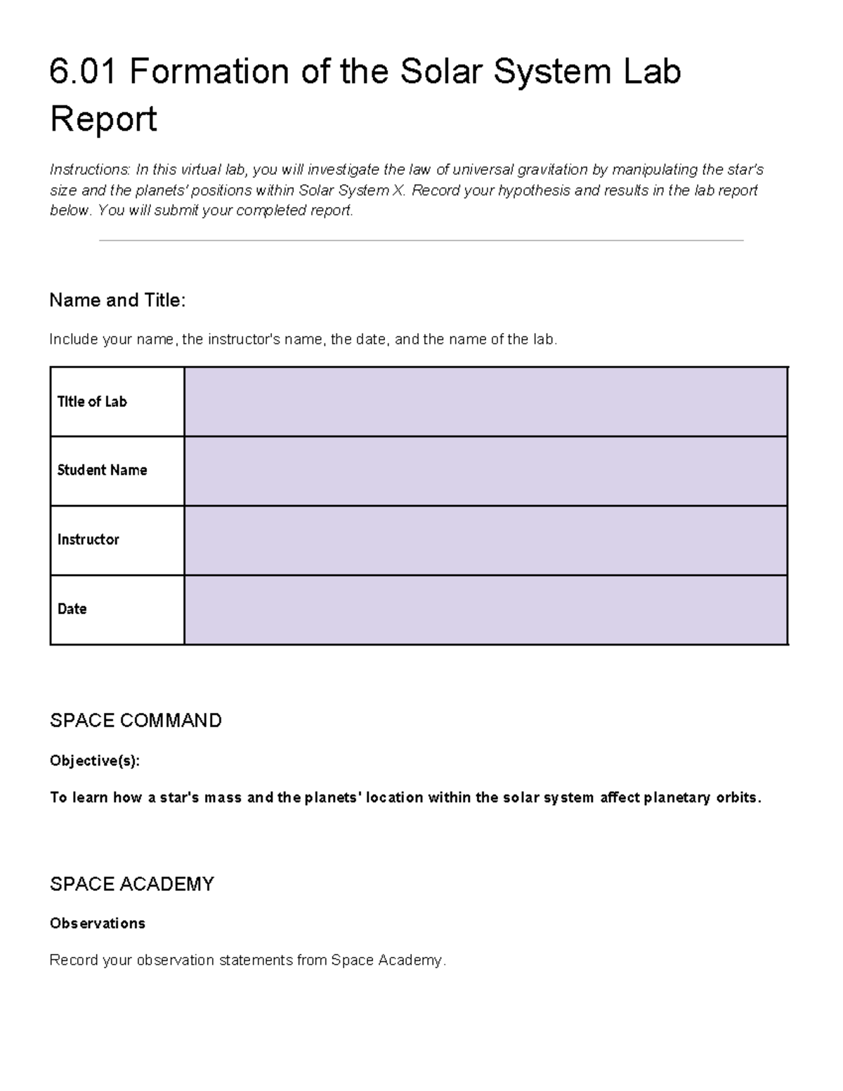 Lab report - Lab re port - 6 Formation of the Solar System Lab Report ...