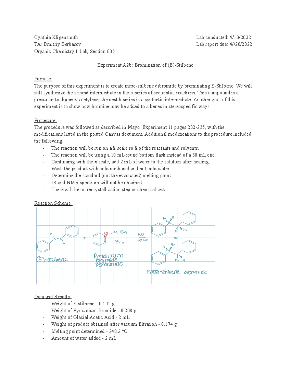 Module 12 Lab Report - Cynthia Kligensmith Lab conducted: 4/13/ TA ...