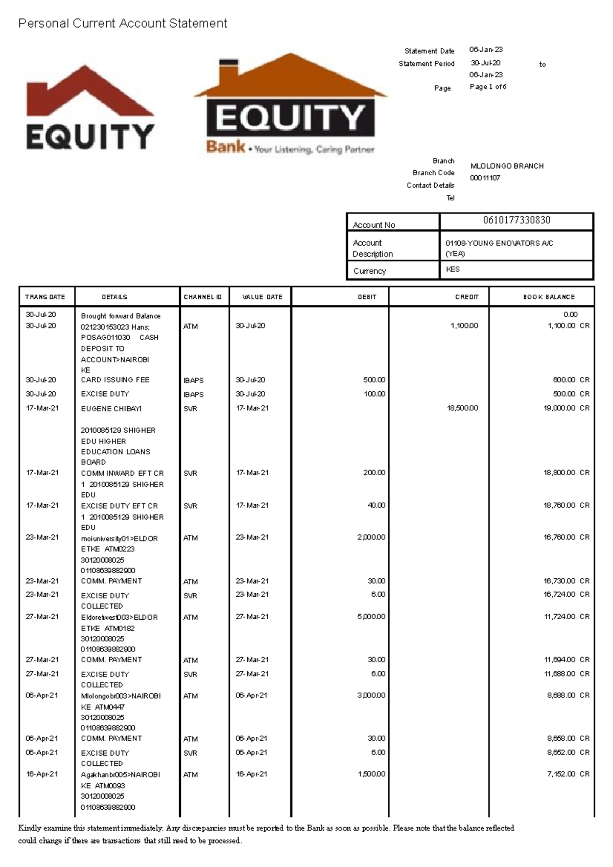Equity Statements - 06-Jan- 30-Jul- 06-Jan- Page 1 of 6 Statement Date ...