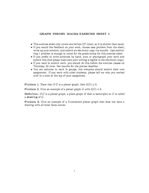 Exercise sheet 7 - Study Material - GRAPH THEORY MA5234 EXERCISE SHEET ...