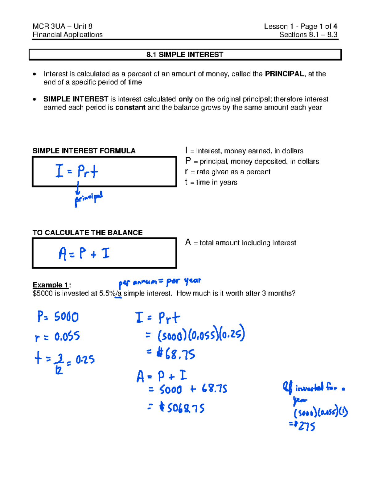 Lesson 1 - 8.1-8.3 Simple Compound Interest 3 - Financial Applications ...