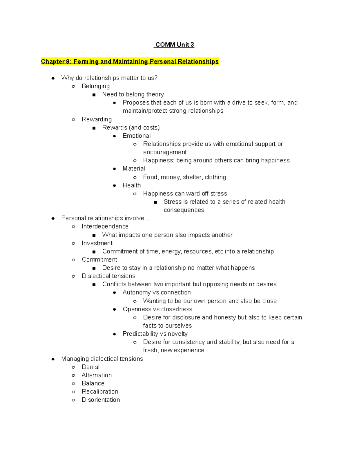 COMM 1500 Unit 3 - COMM Unit 3 Chapter 9: Forming and Maintaining ...