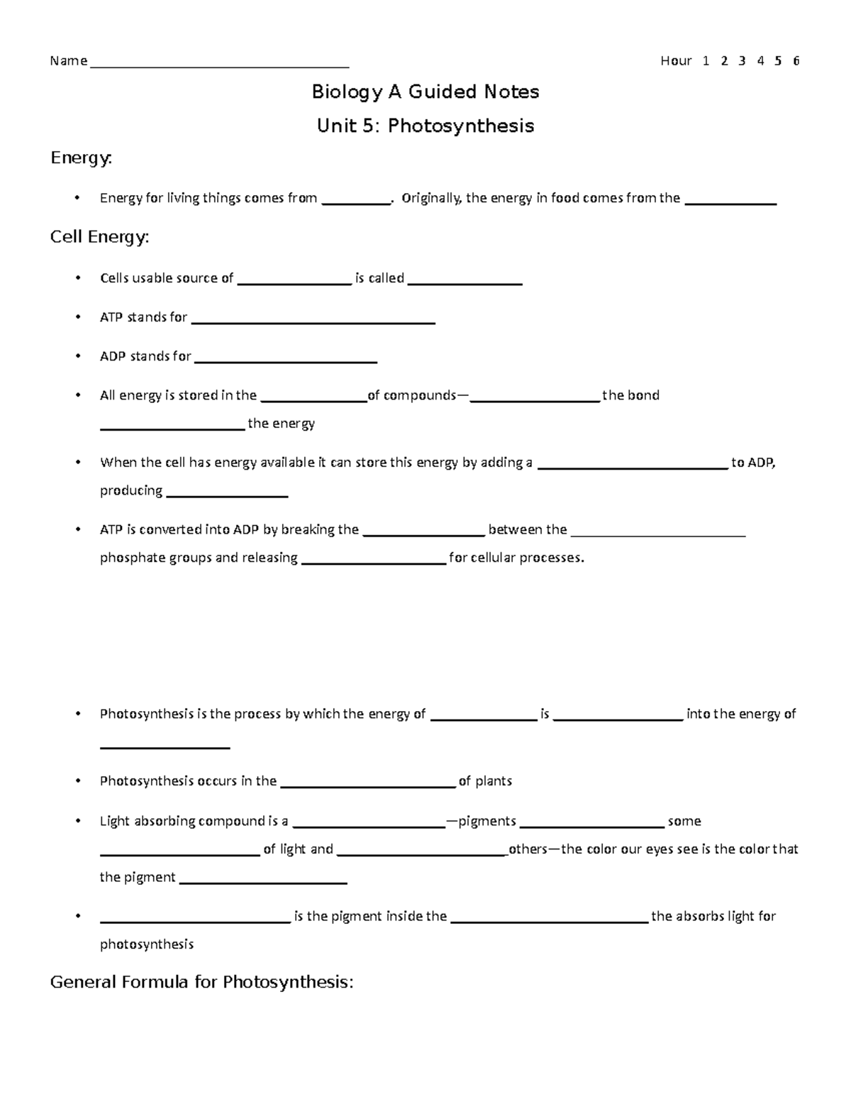 Photosynthesis guided notes 18-19 - Name ...
