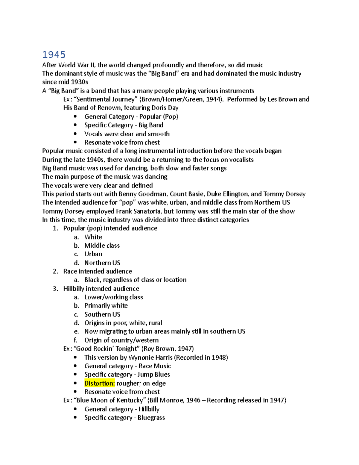 Music 140 Midterm 1 Review - 1945 After World War II, the world changed ...