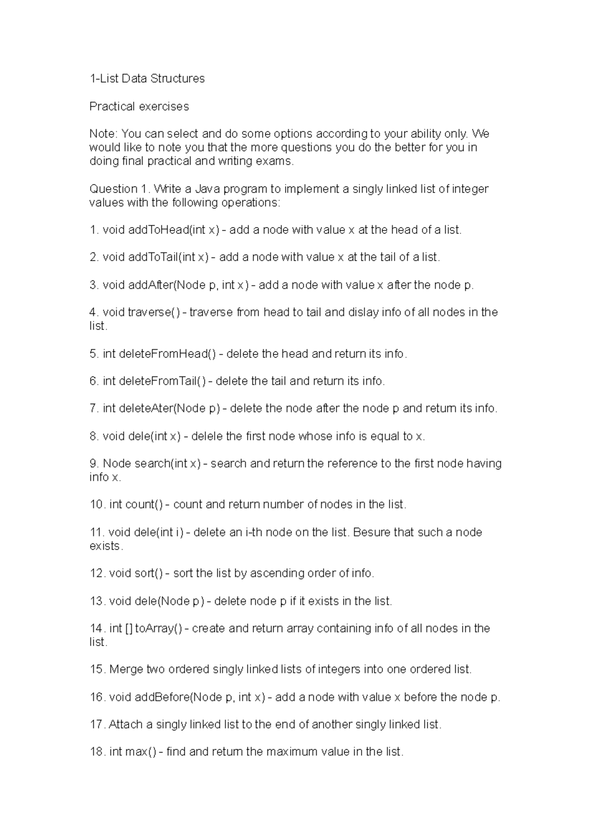 Lab01 1 List Data Structures Practical Exercises Note You Can Select