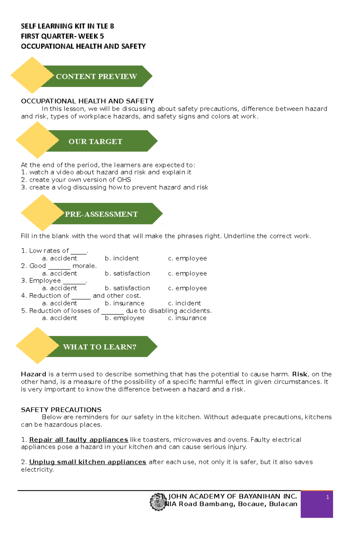 Lesson 5 - technology and livelihood education 16 - FIRST QUARTER- WEEK ...