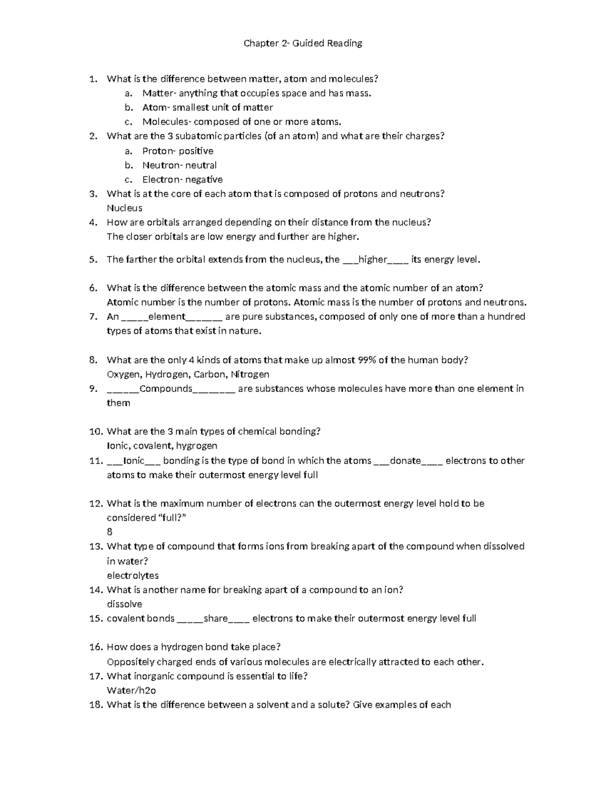 A&P Chapter 2 Guided Reading- RSL completed - What is the difference ...