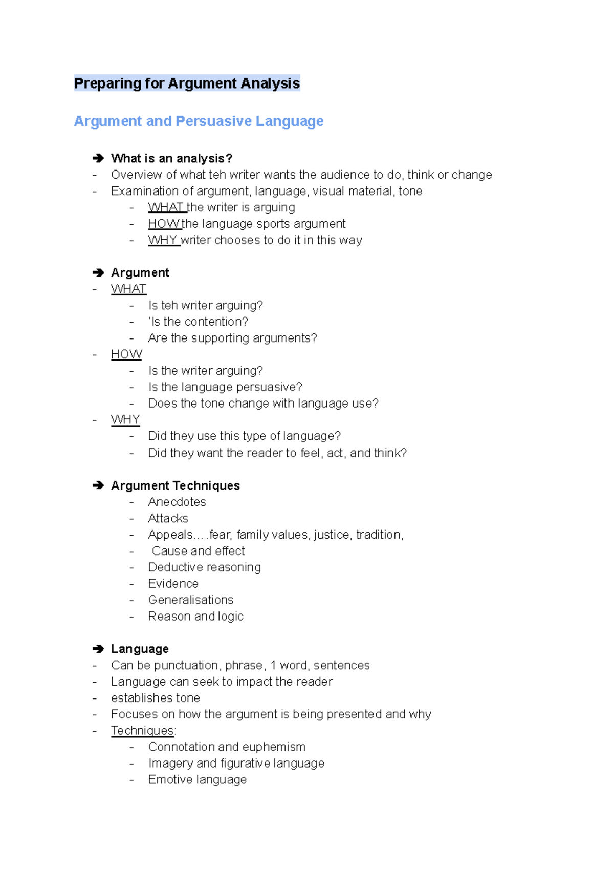 Notes Preparing for Arguement Analysis - Google Docs - Preparing for ...