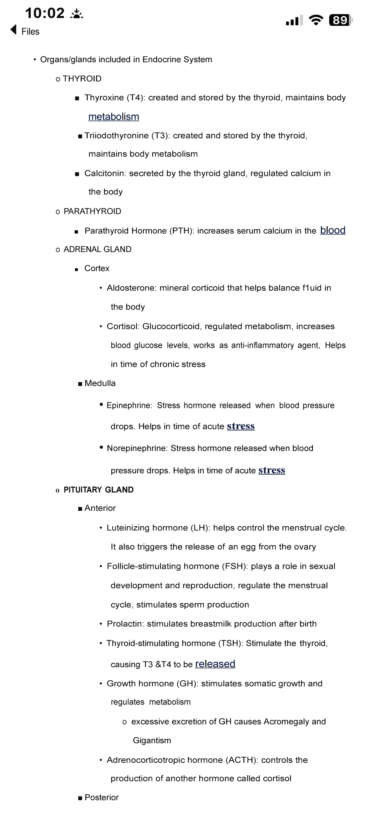 Binder 2 - Basic Adult 1 - Organs/glands included in Endocrine System o ...